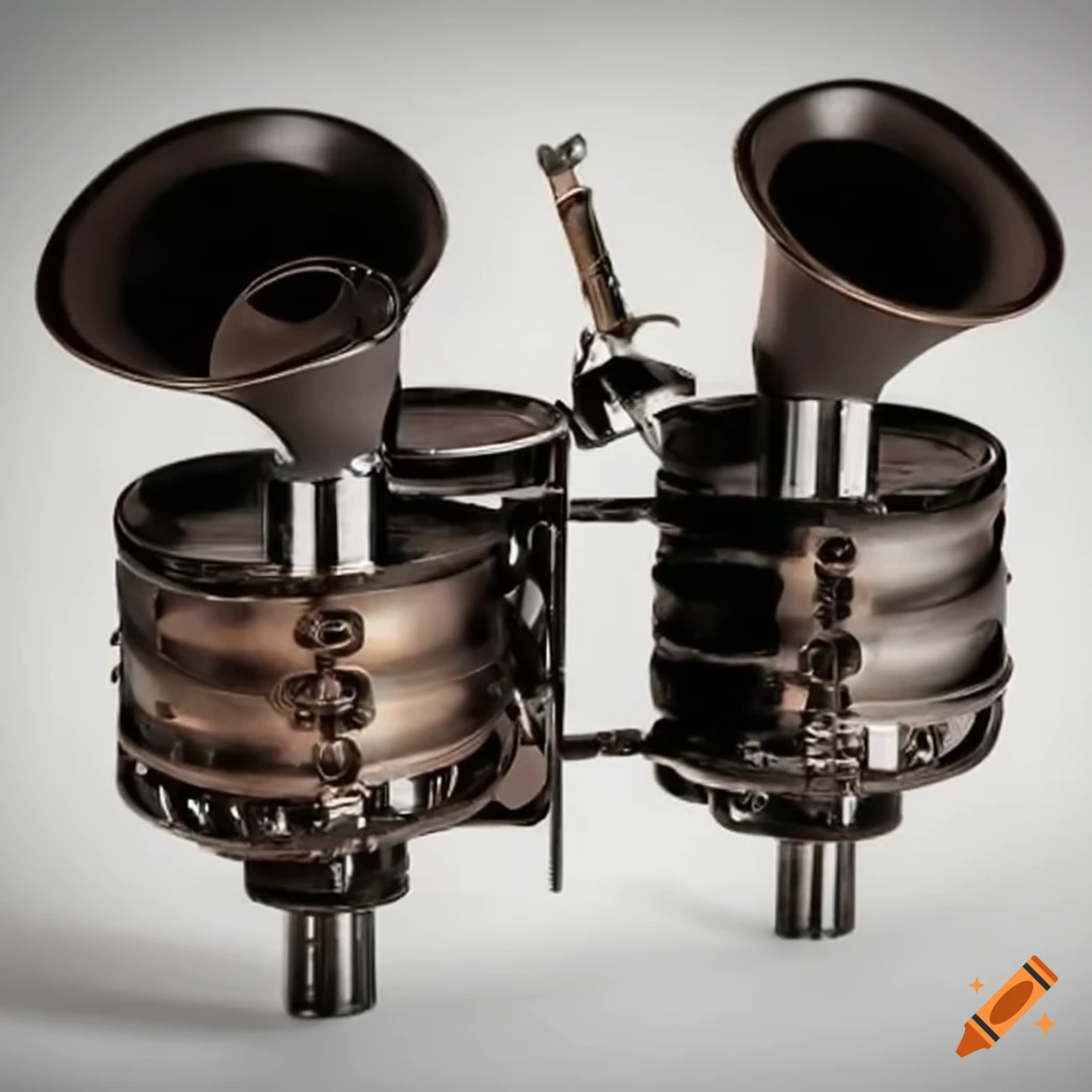 Punk machine with sound horns and metal tubes on Craiyon