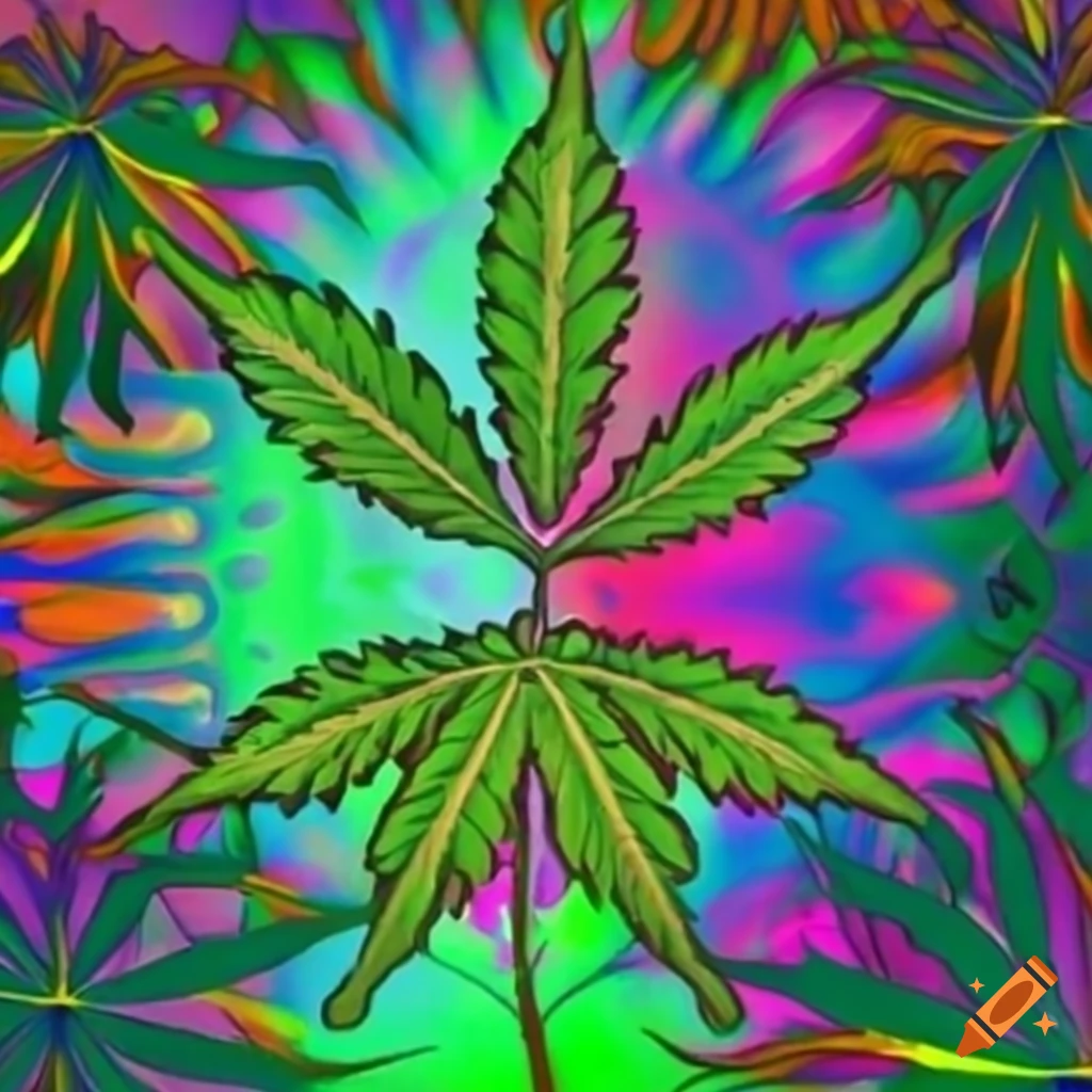 Psychedelic marijuana leaves on Craiyon