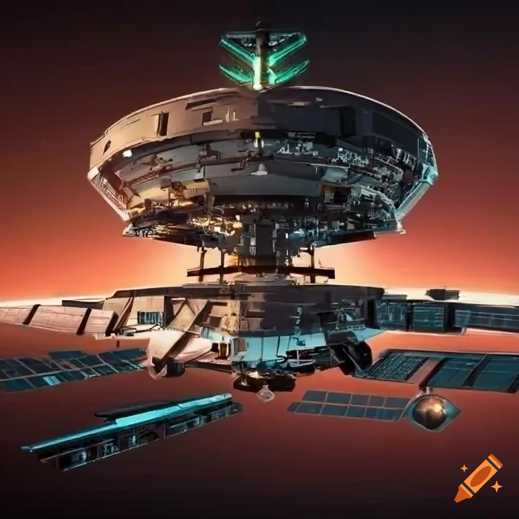 Blueprint of futuristic multi-level space station on Craiyon