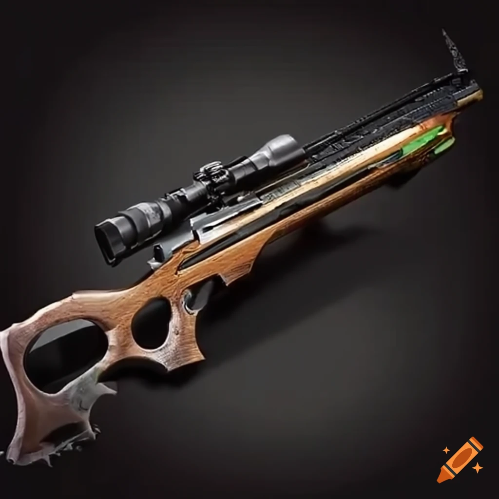 Hybrid crossbow and bolt action rifle weapon design on Craiyon