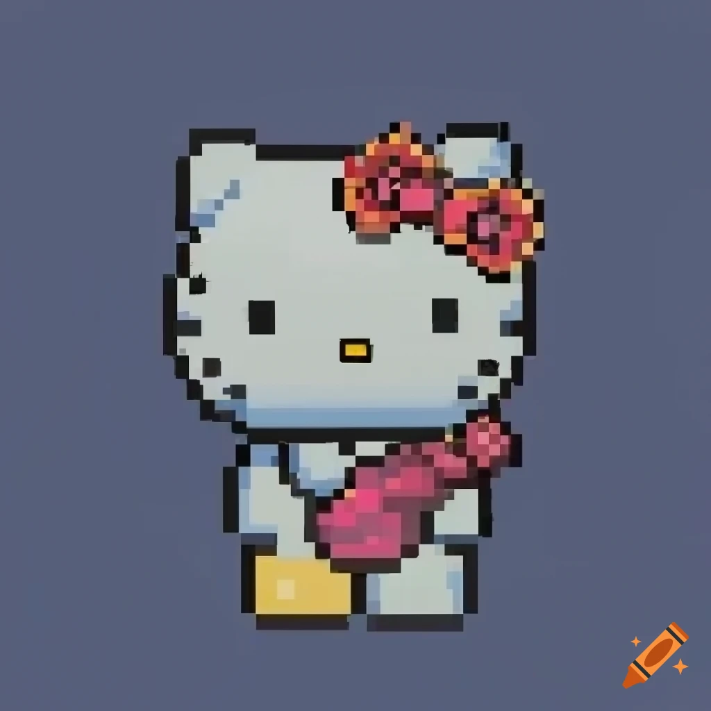 Pixel art with dithering inspired by nes, featuring hello kitty on Craiyon