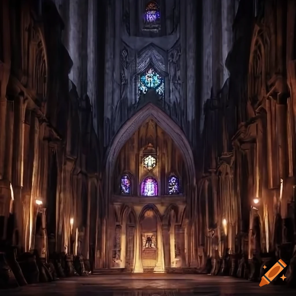 Giant evil cathedral interior with ancient dark ambiance and cinematic ...