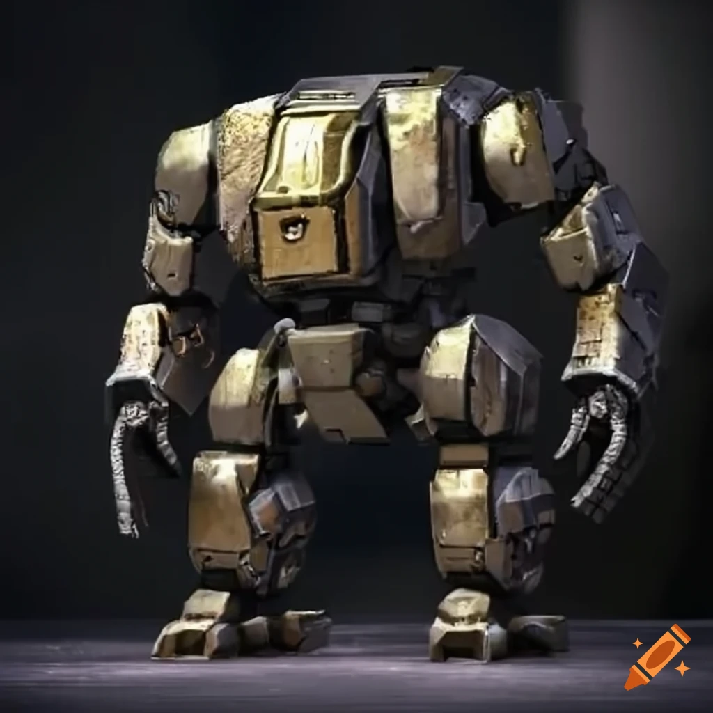 Dark chrome mech with brute design and bulky torso frame on Craiyon