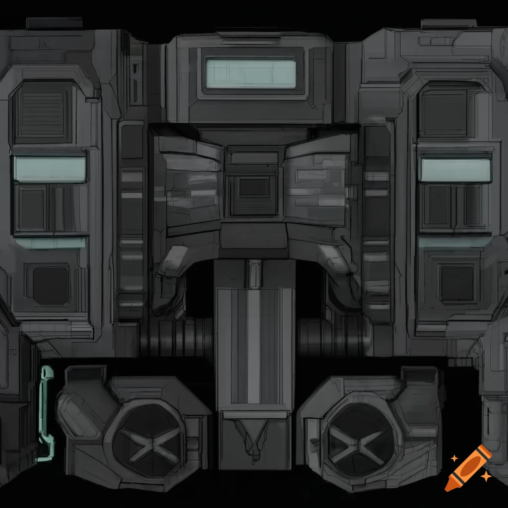 Front view futuristic grayscale sci-fi generator on Craiyon