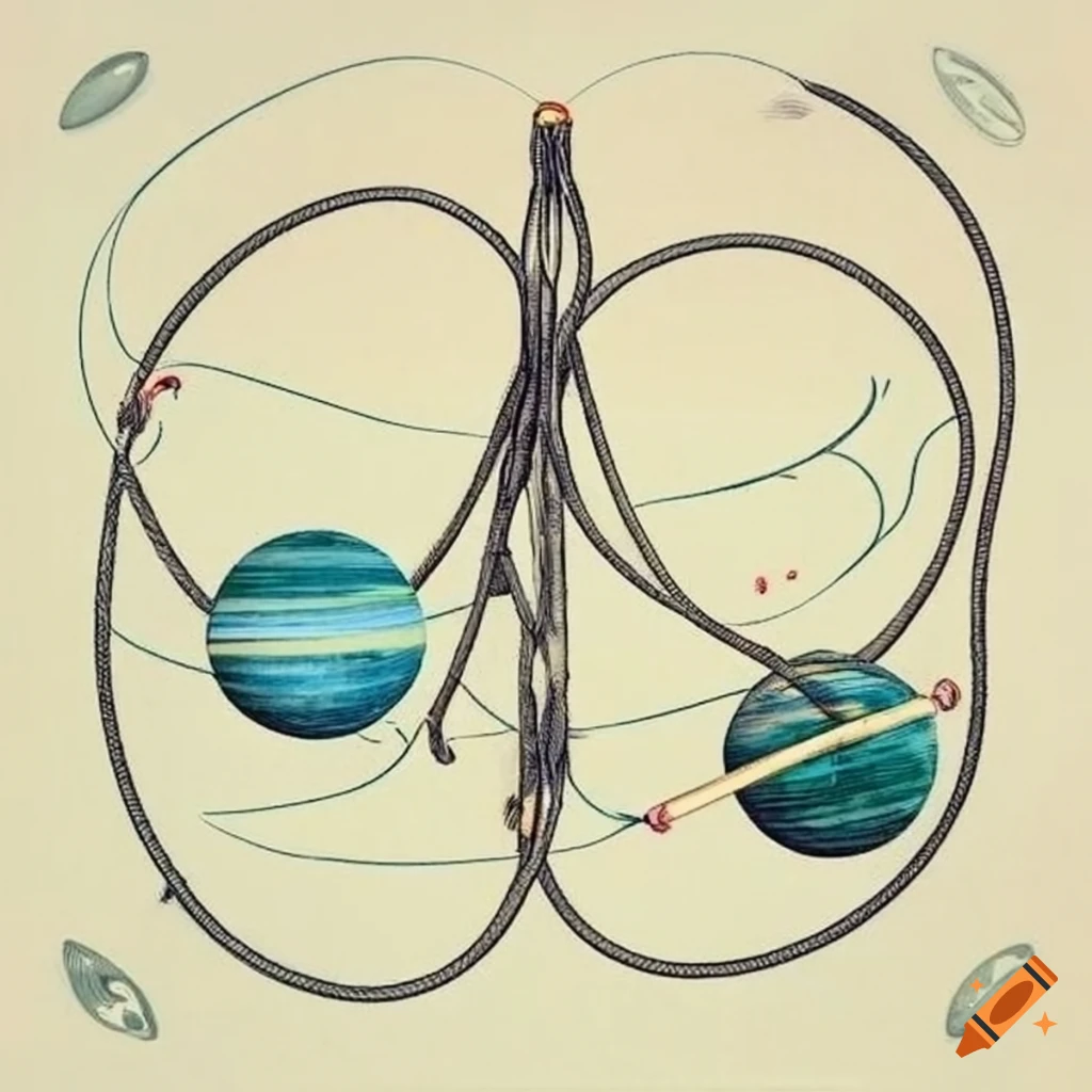 Vintage illustration of interconnected planets with patch cables on Craiyon