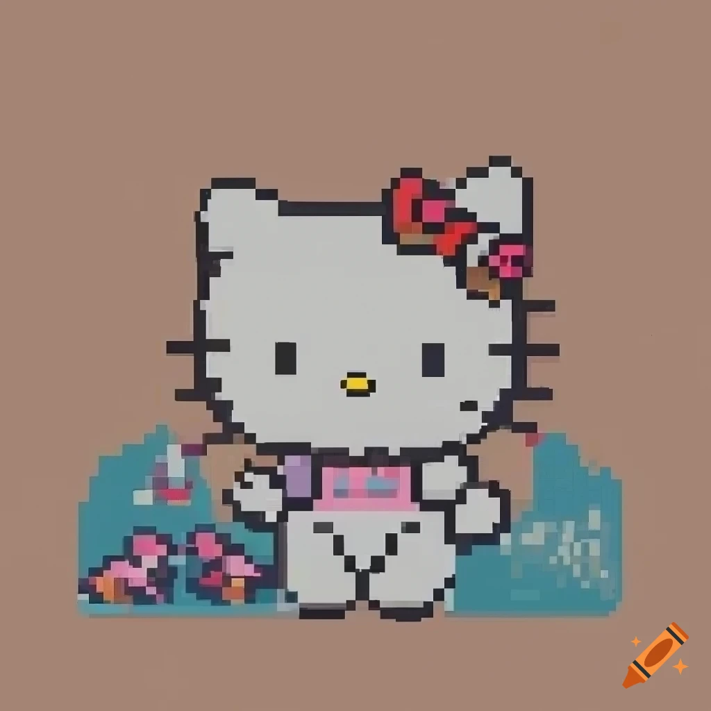 Pixel art with dithering in nes inspired style featuring hello kitty on ...