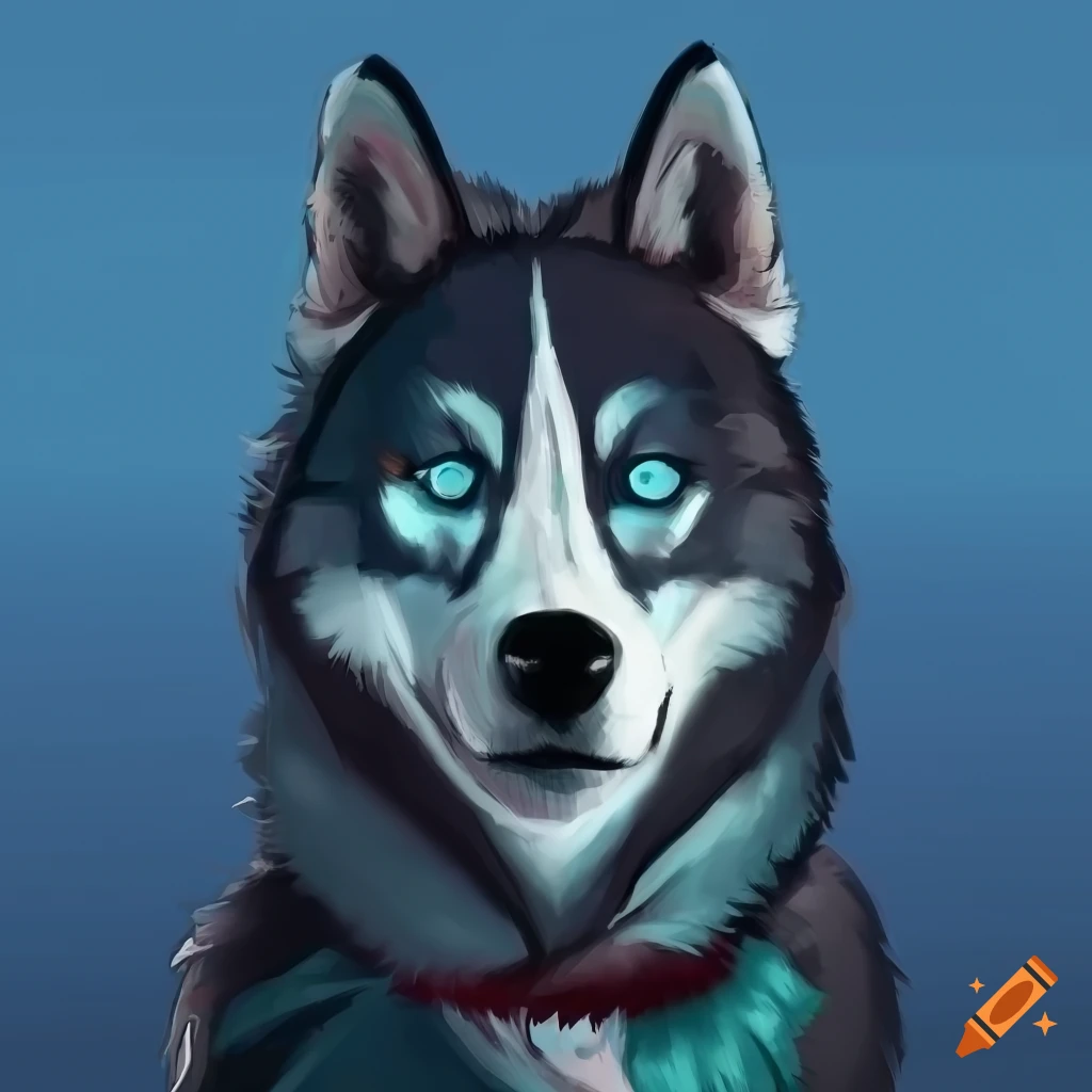 Husky sled dog in portrait posture with a fierce look in digital art ...