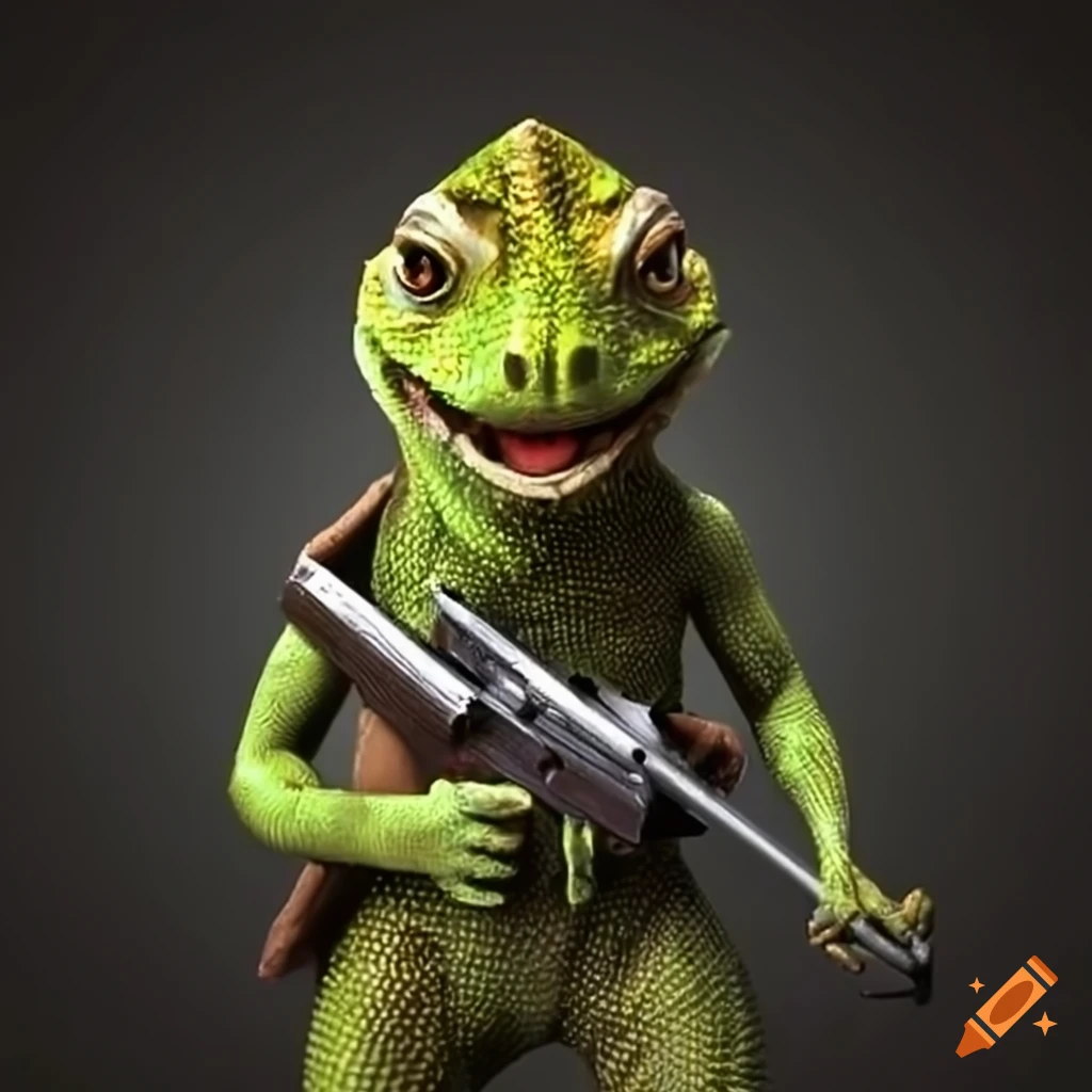 Lizard holding a tommy gun on Craiyon