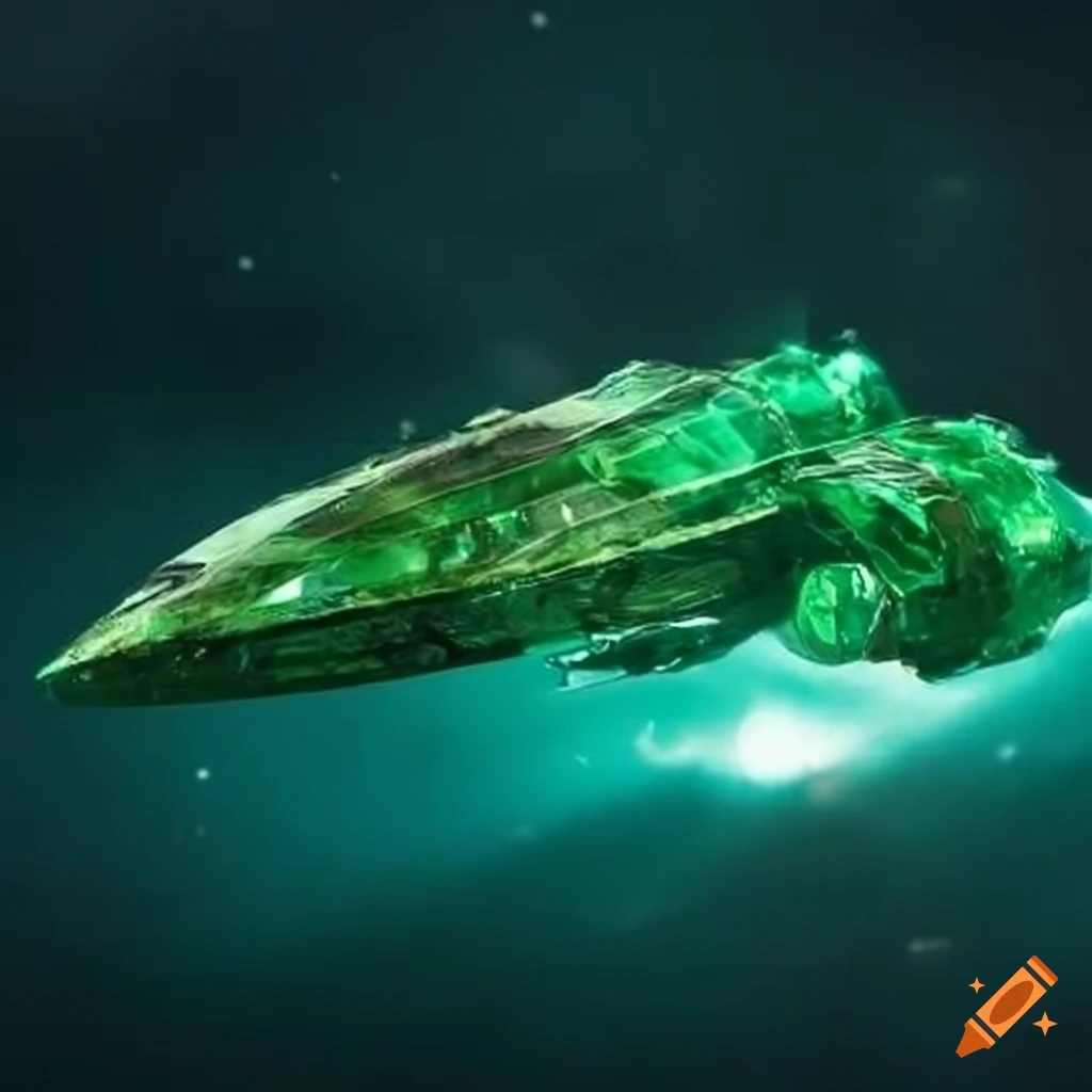 Green crystal-covered spaceship on Craiyon