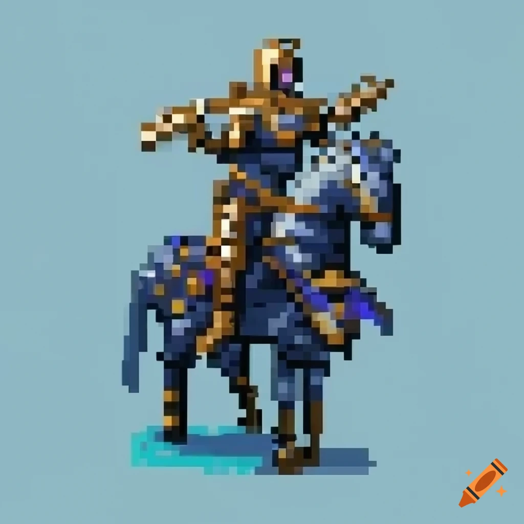 Pixel art of a wizard knight on a horse on Craiyon
