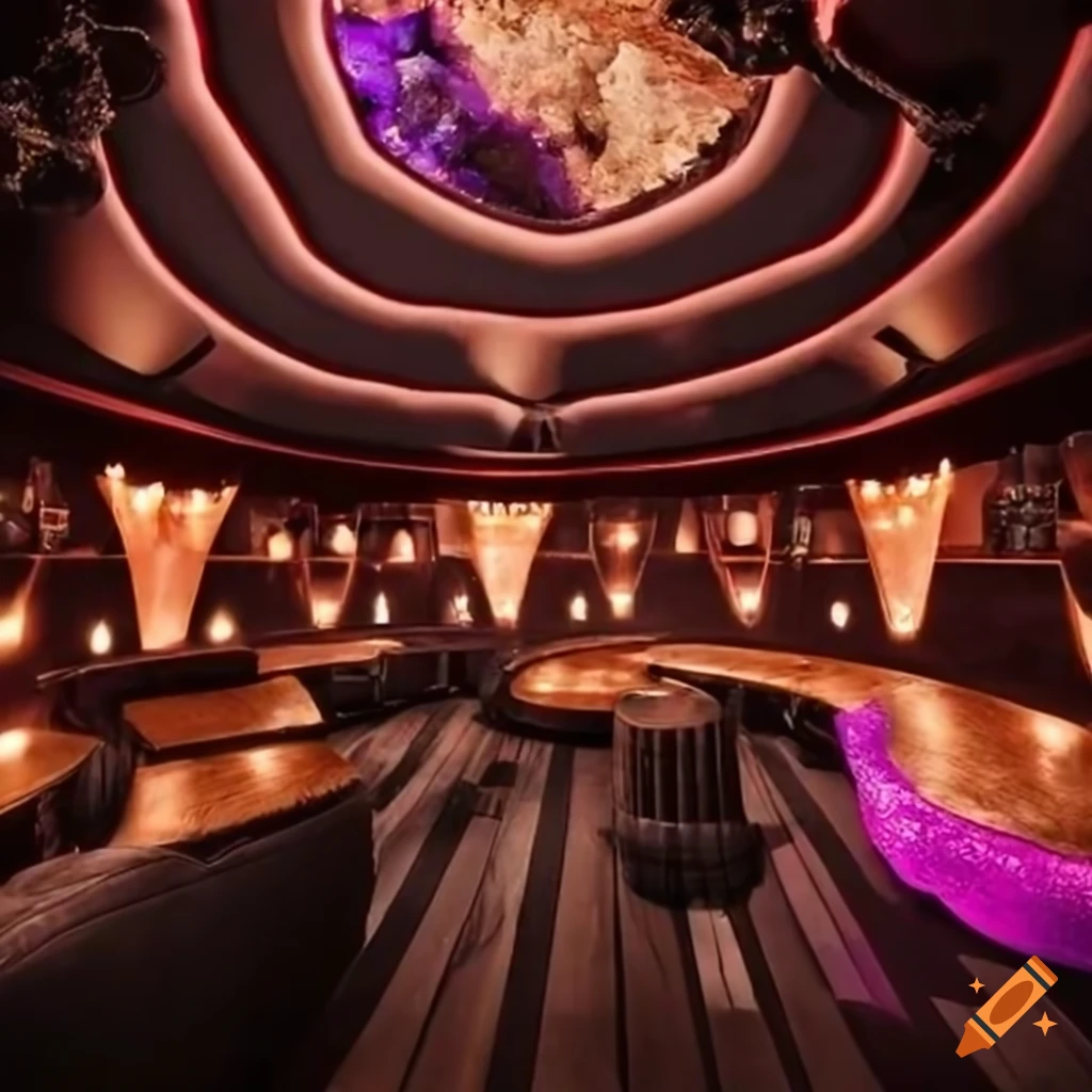 Cozy bar lounge with rock geode decor inspired by star wars on Craiyon