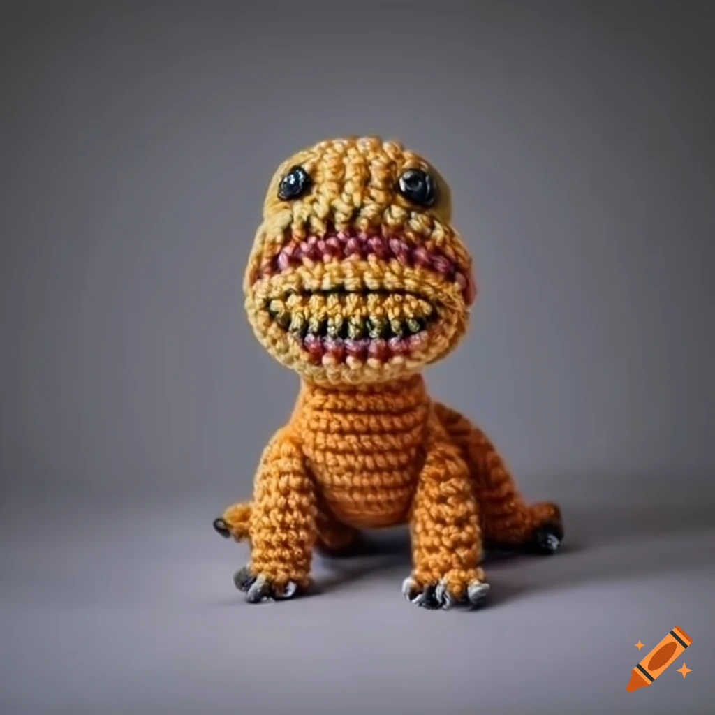 Detailed t-rex crochet doll with sharp teeth and textured scales on Craiyon