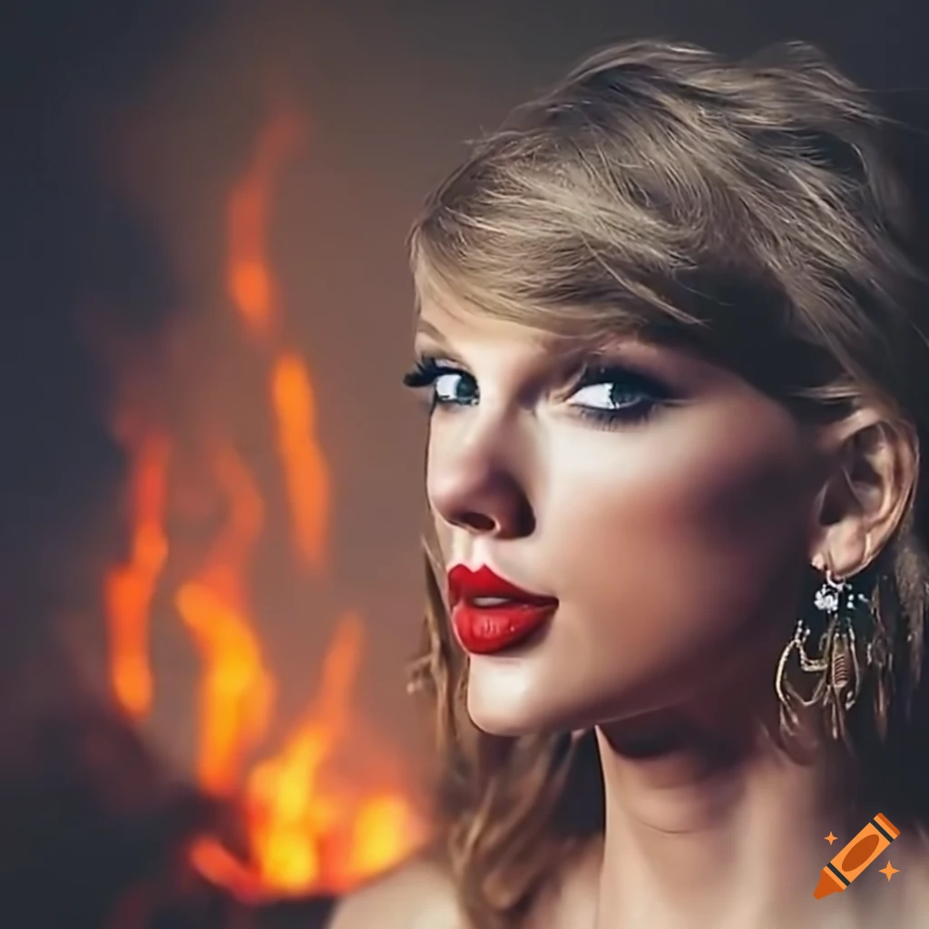Taylor swift in front of forest fire and smog on Craiyon
