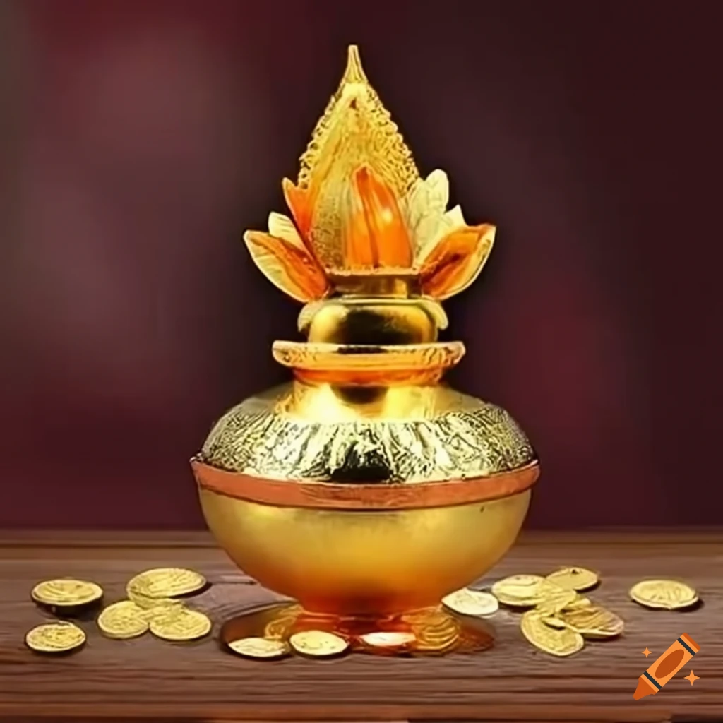 Traditional celebratory Kalash filled with gold coins for Akshay ...