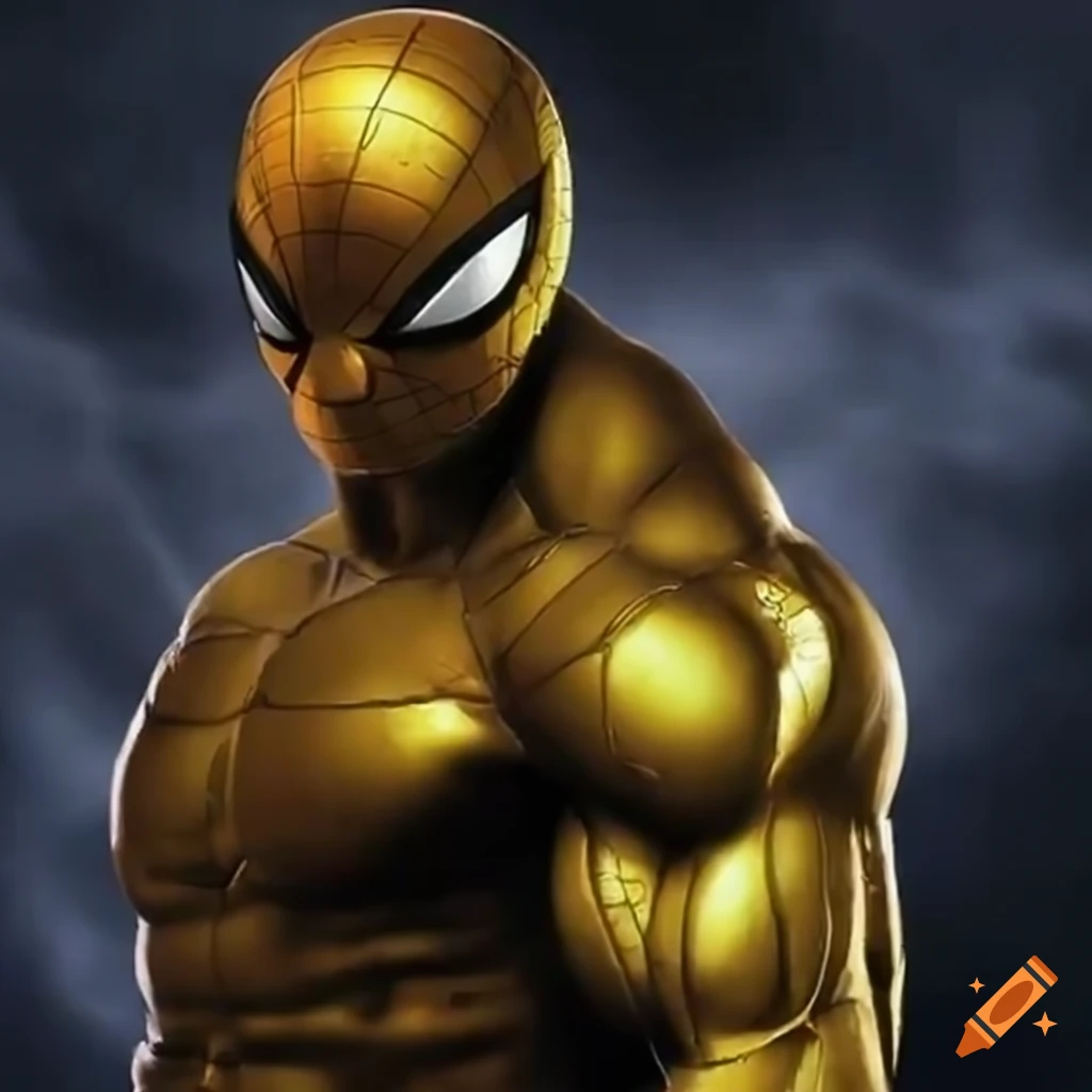 Epic cinematic scene with hulk, spiderman, and gold elements in stormy ...