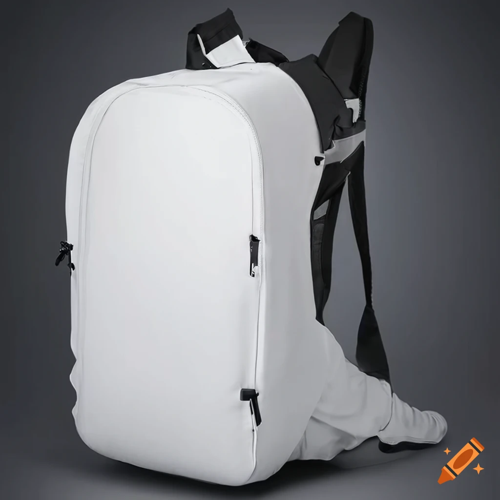 Futuristic and innovative plain white backpack design on Craiyon