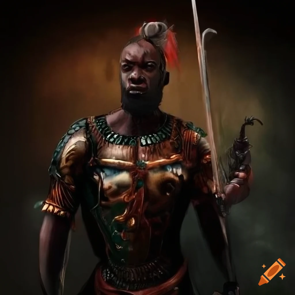 Victorian soldier merged with Angolan Kongo warrior in ornate armor ...