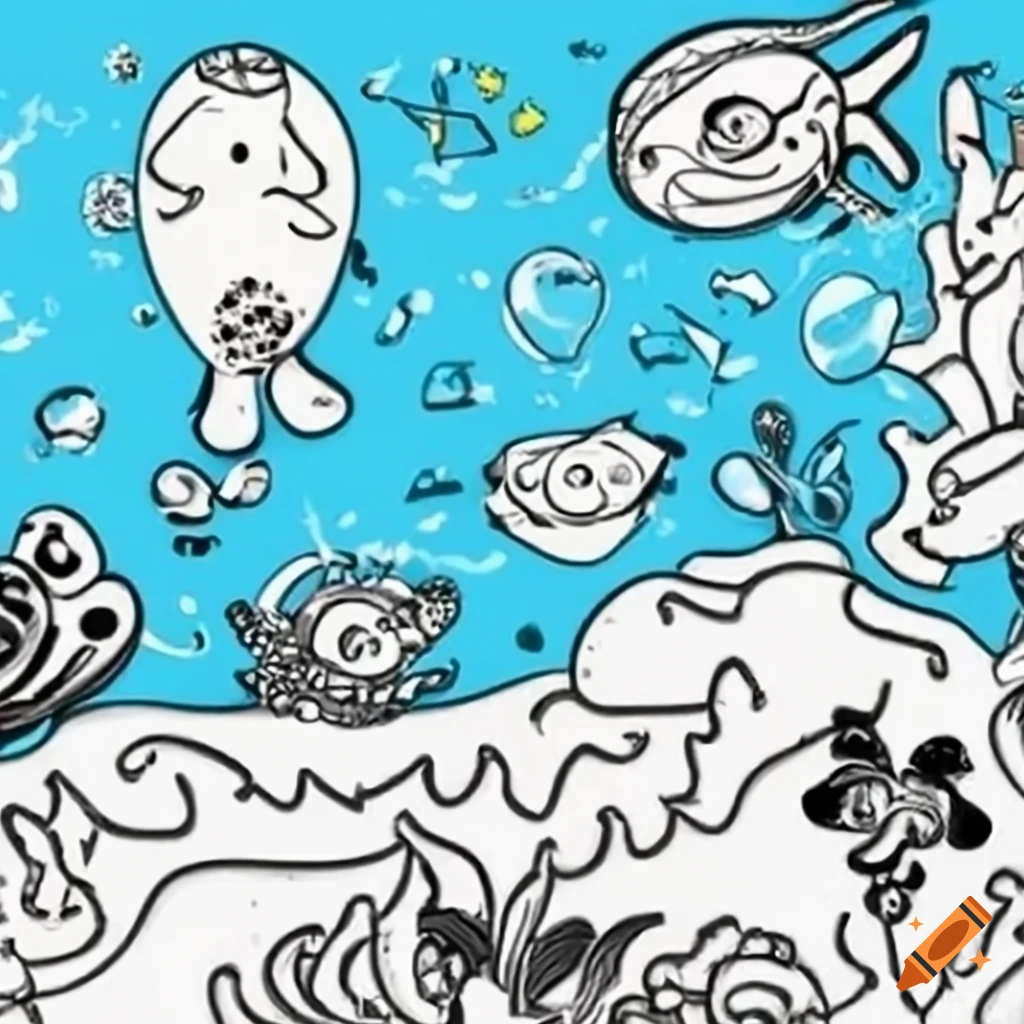 Ocean floor black-and-white illustration for children's coloring ...