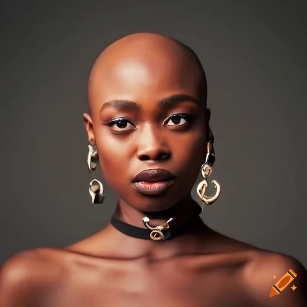 Confident Young African Woman With Bald Head And Accessories On Craiyon