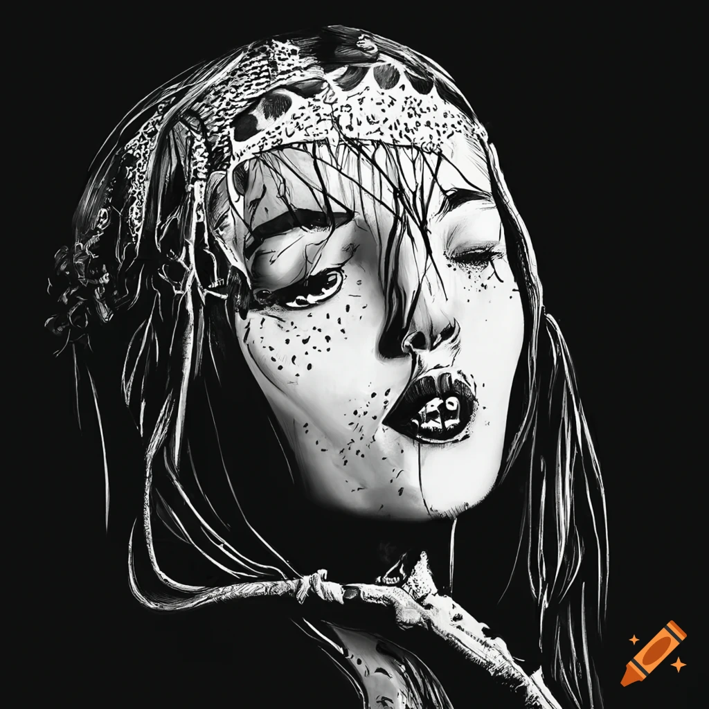 Black and white tragic drawing on Craiyon