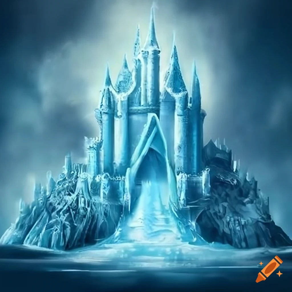 Mythical frost ice castle fortress in a fantasy setting on Craiyon