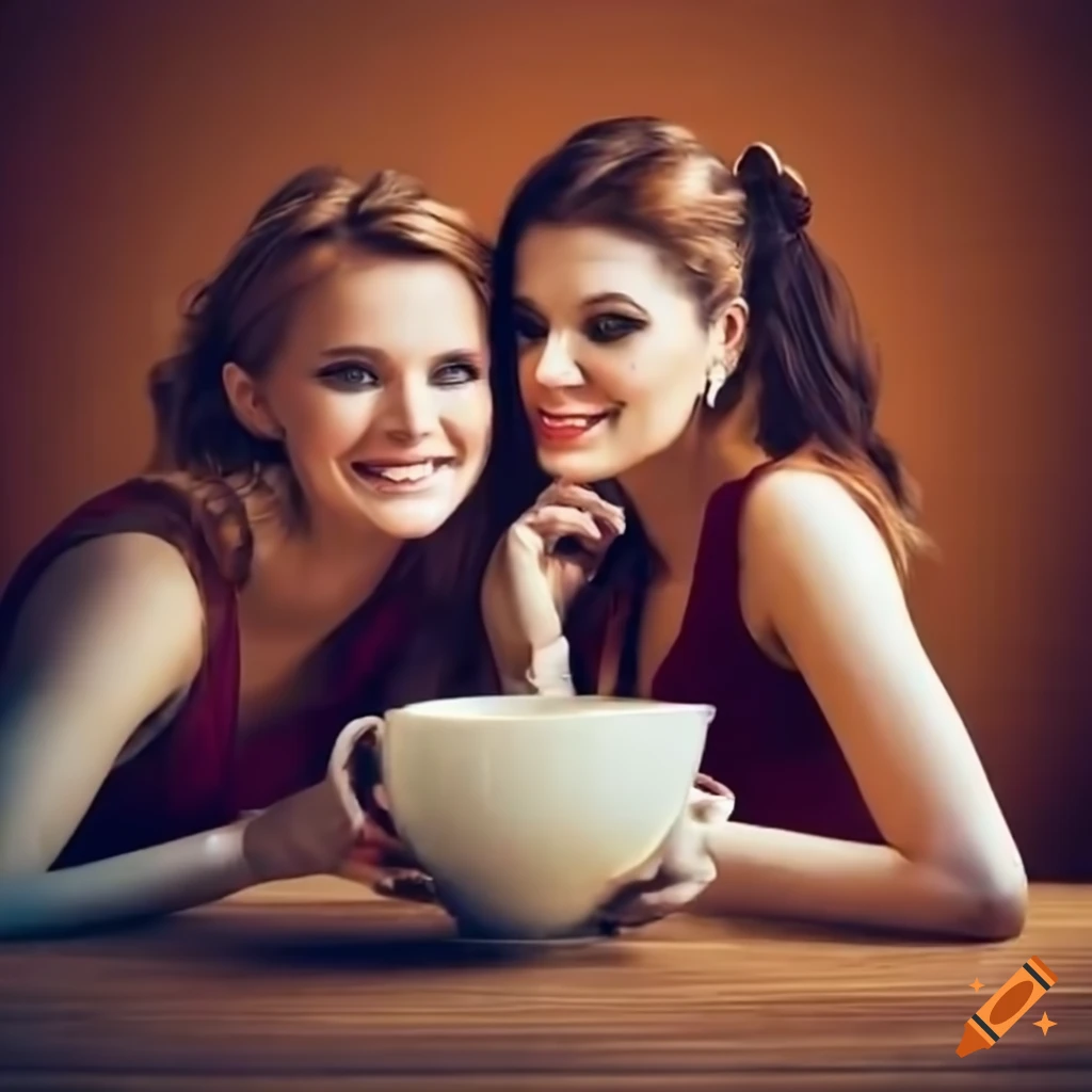 Three elegant happy ladies enjoying coffee at a table on Craiyon