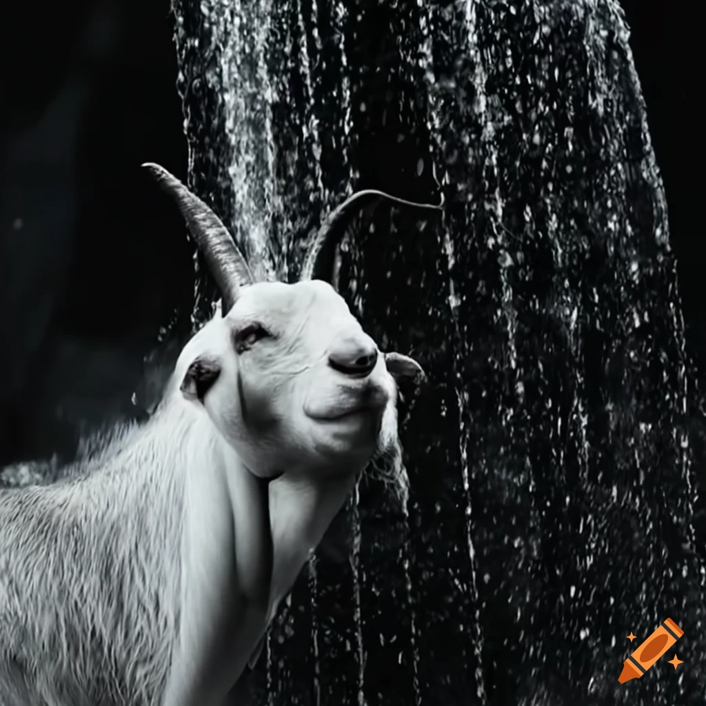 Goat enjoying a waterfall shower on Craiyon