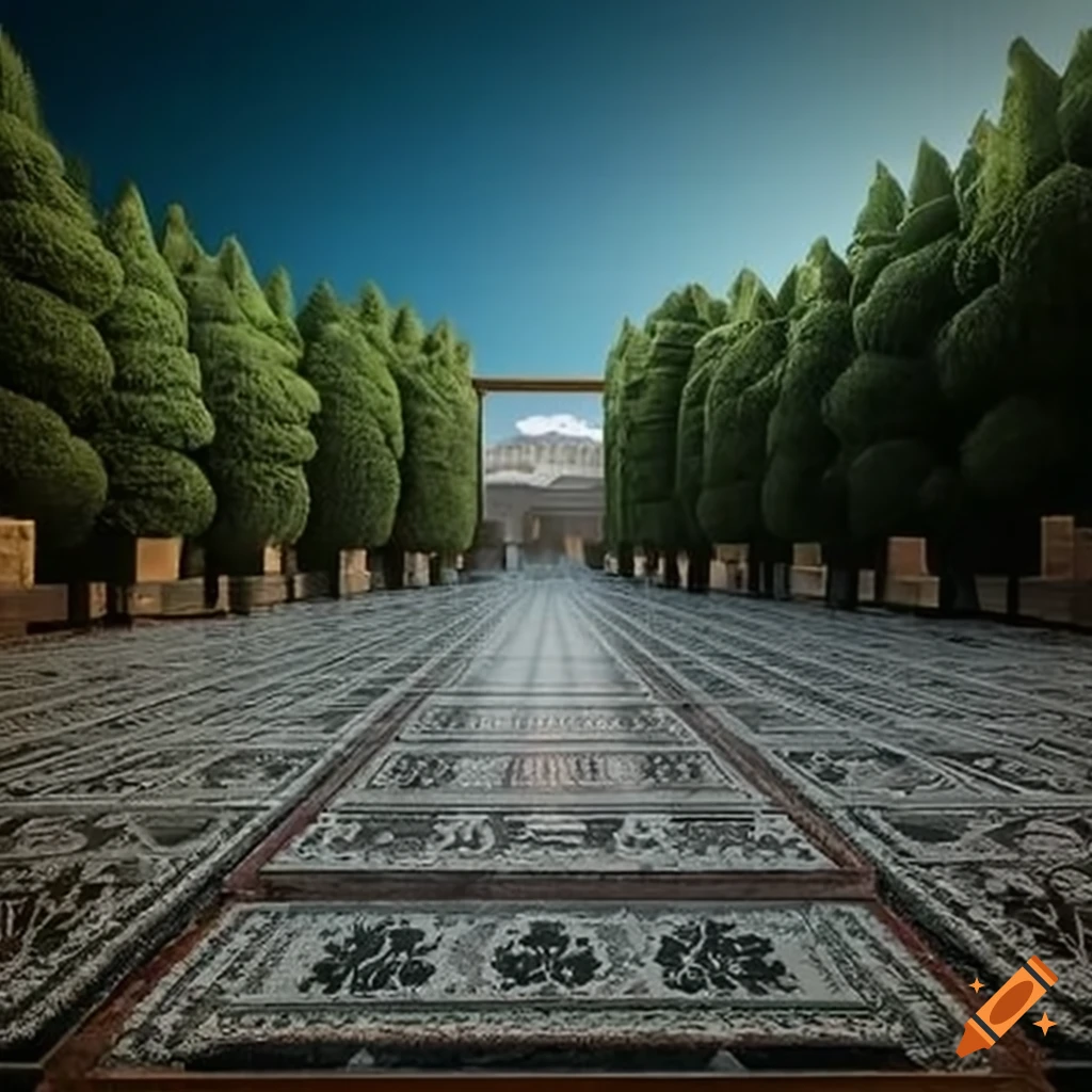 Outdoor muslim prayer area surrounded by landscape on Craiyon