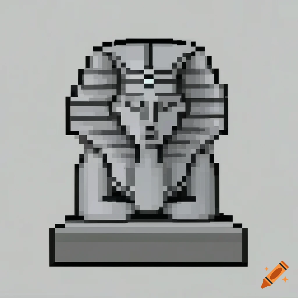 Monochrome sphinx statue in minimalist pixel art style on Craiyon