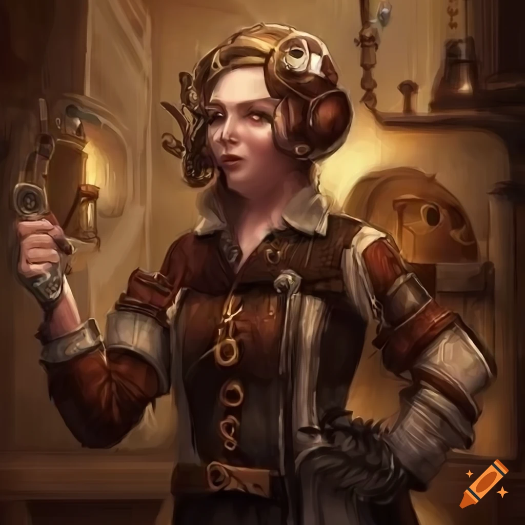 Customer service representative in a steampunk department store on Craiyon