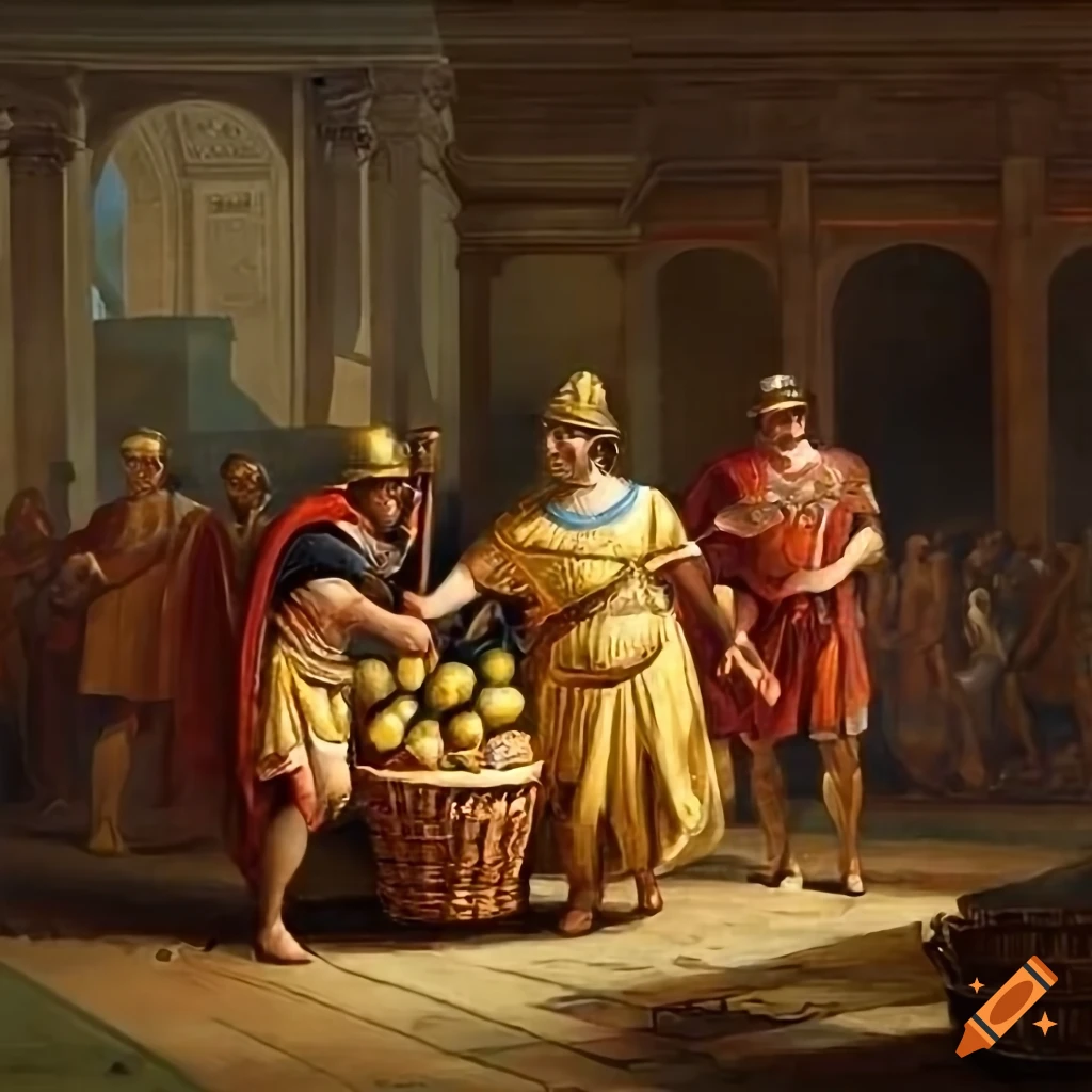 Interpretative painting of Cincinnatus receiving baskets of ripe pears ...