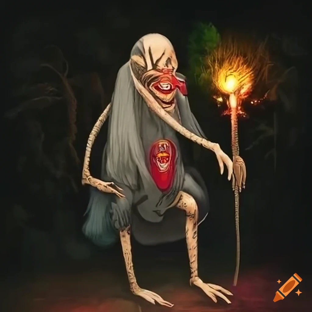 Baba Yaga 3D Full-body Long shot with native Salish creature and animal ...