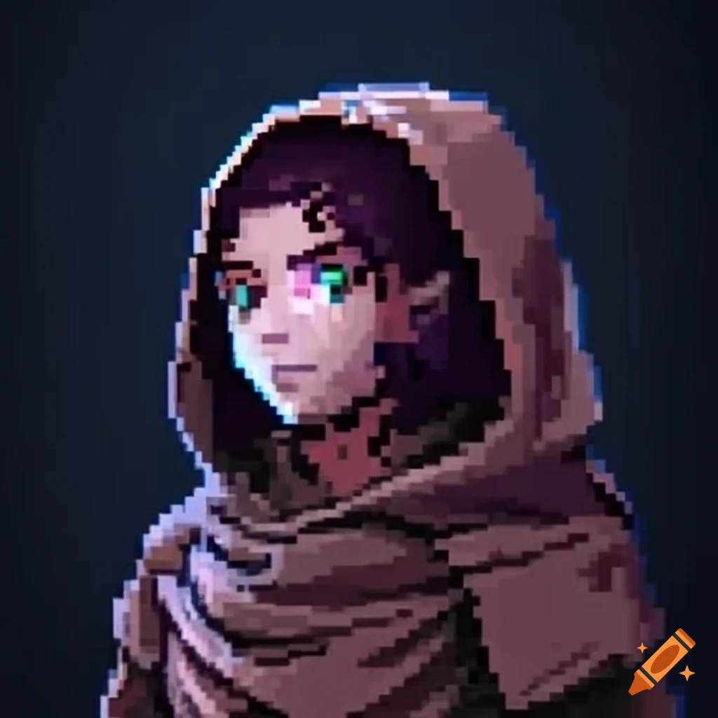 Lost Soul pixel character with dark hair and hood in a nonhuman form on ...