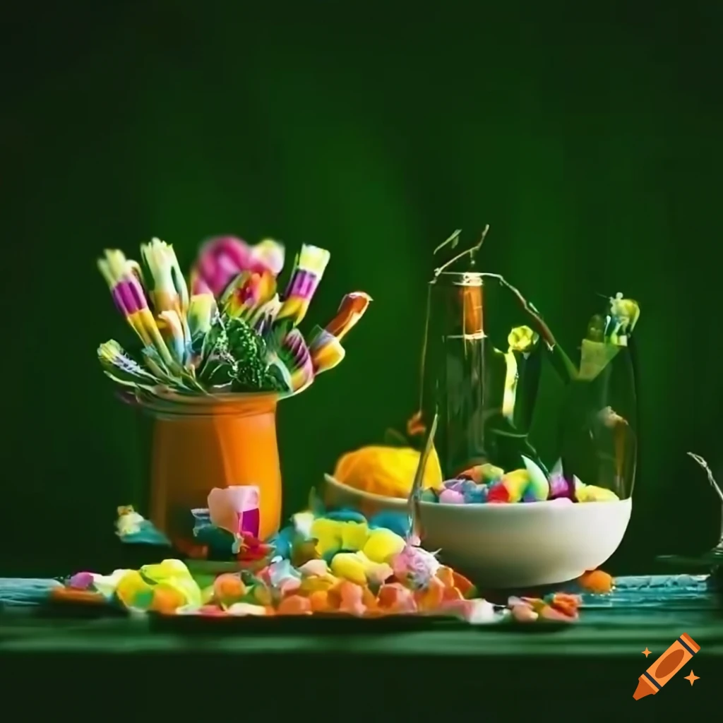 Traditional Midsommar festival with flowers and candy on a table on Craiyon