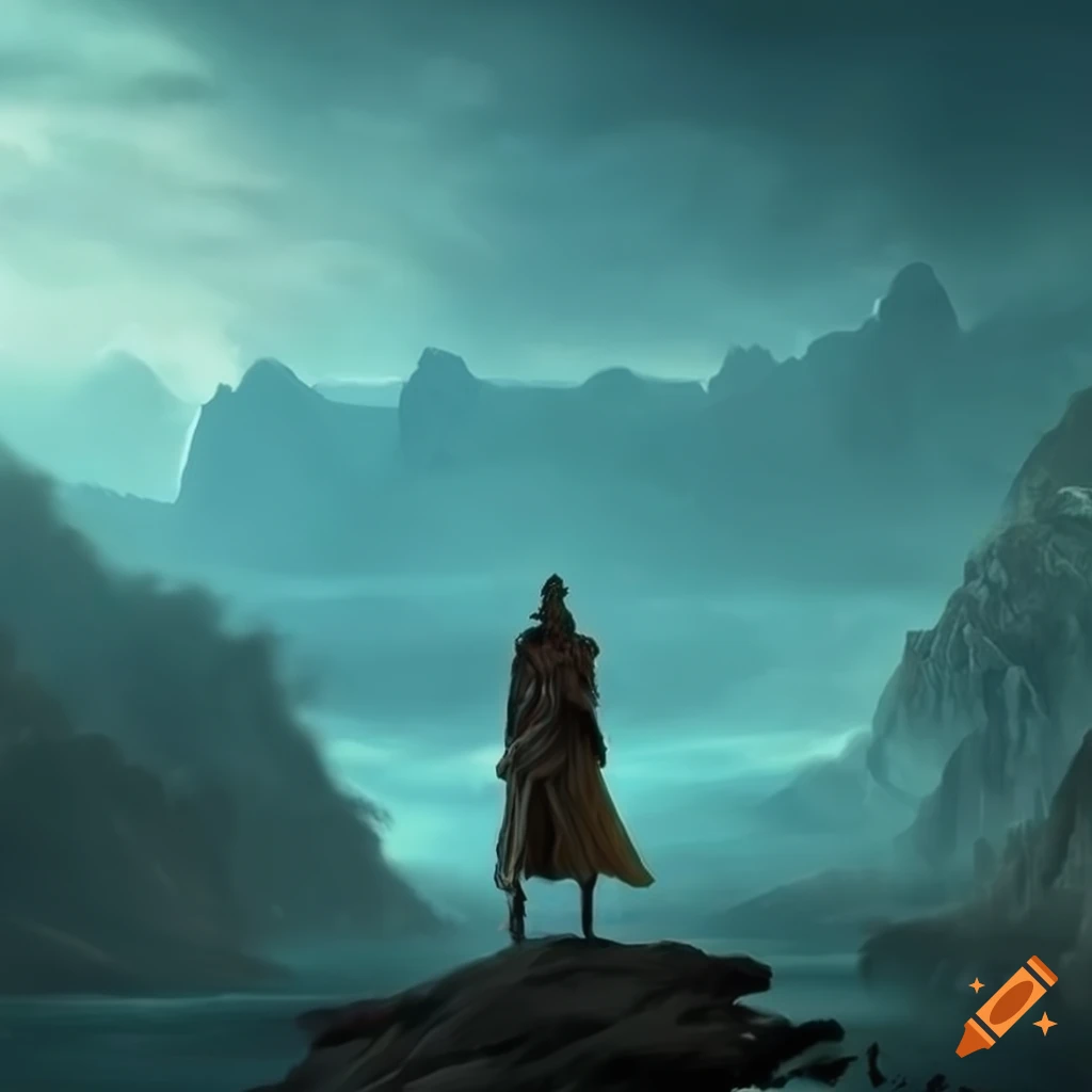 Adventurous knight in a mystical realm of magical beings and landscapes ...