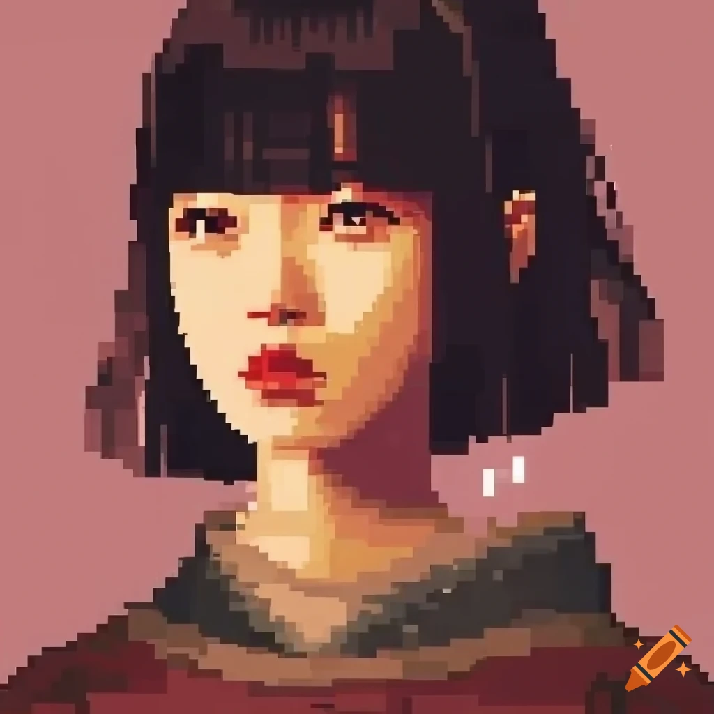 Pixel art with dithering in a traditional chinese ink painting style on ...