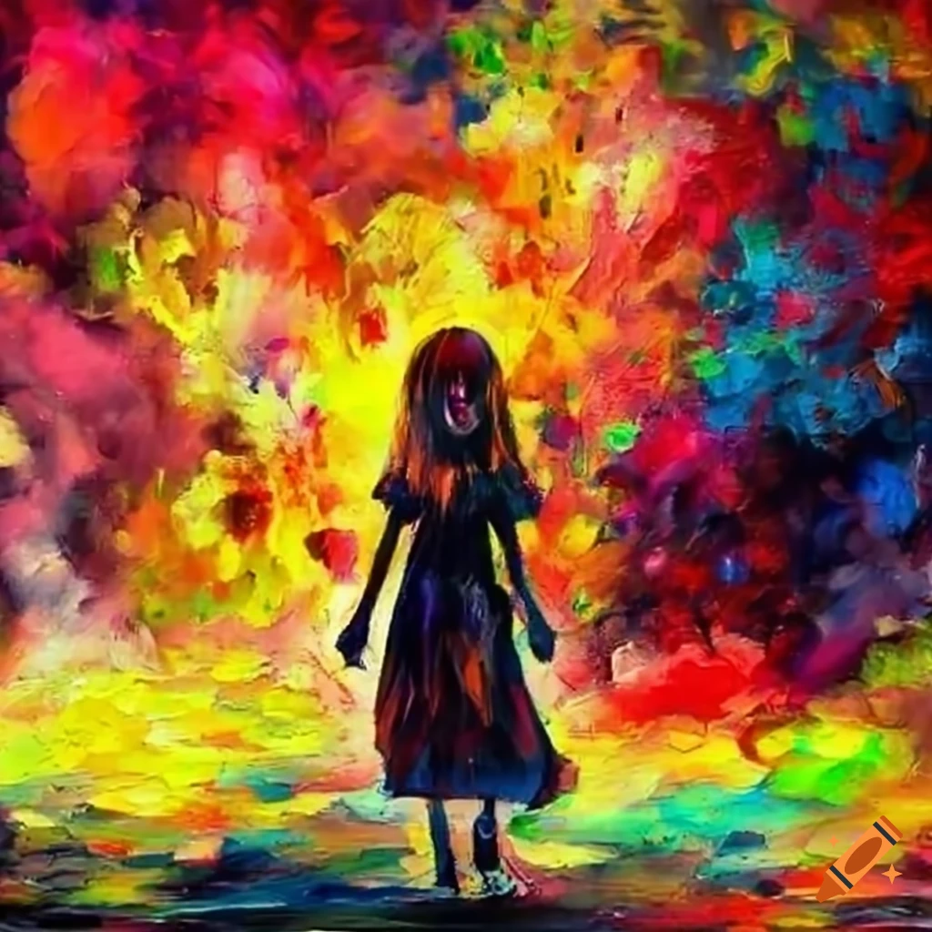 Angry anime girl walking from explosion on Craiyon