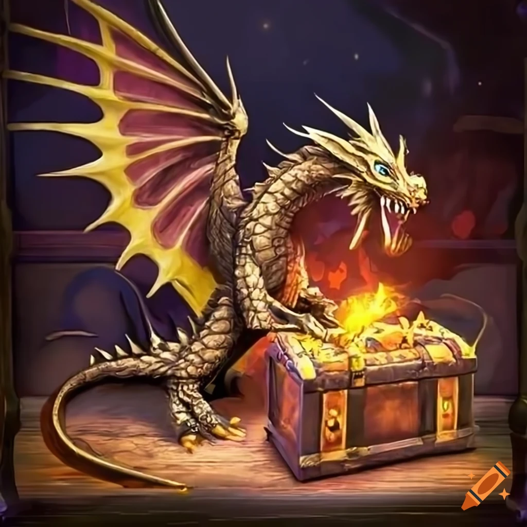 Dragon next to a treasure chest on Craiyon