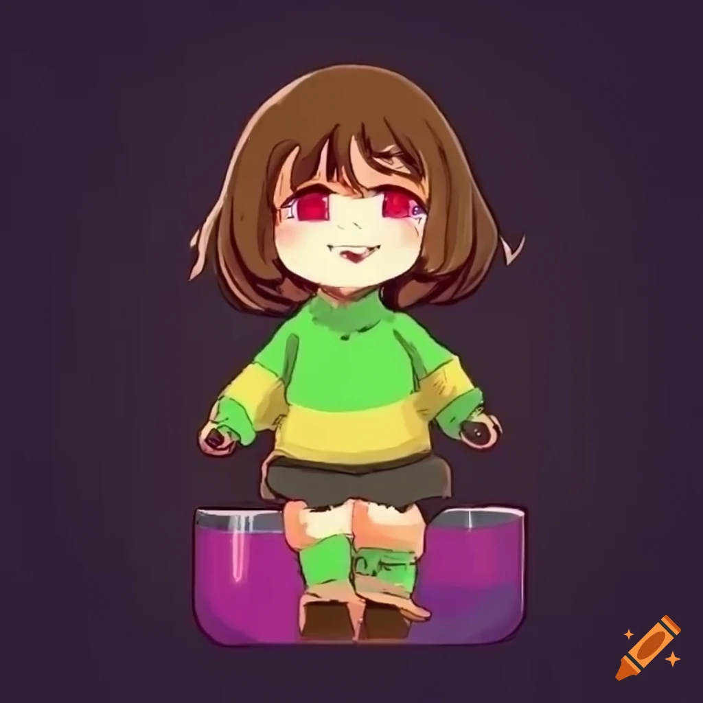 Undertale chara character sitting inside a beaker on Craiyon