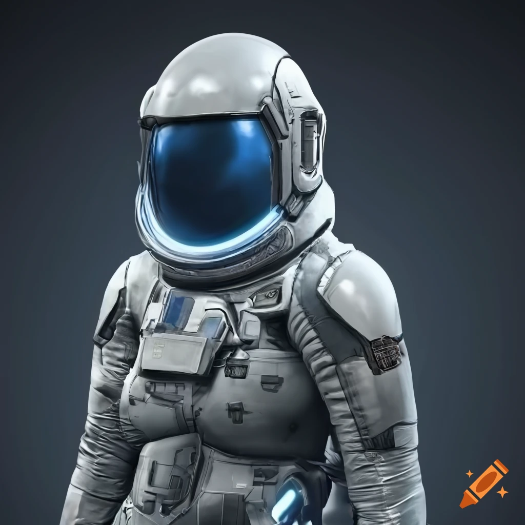 Futuristic space suit worn by a woman walking on the moon in military ...