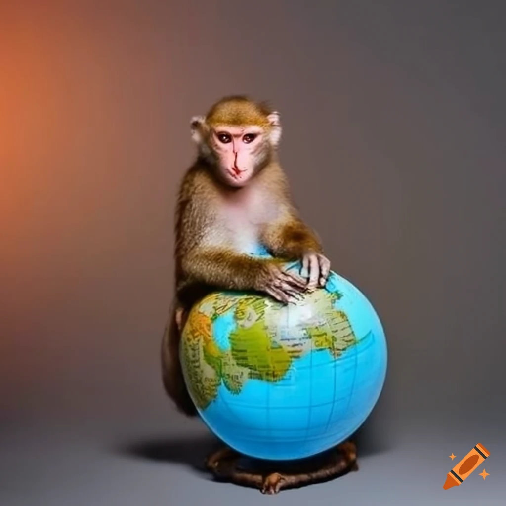 Monkey sitting on a globe on Craiyon