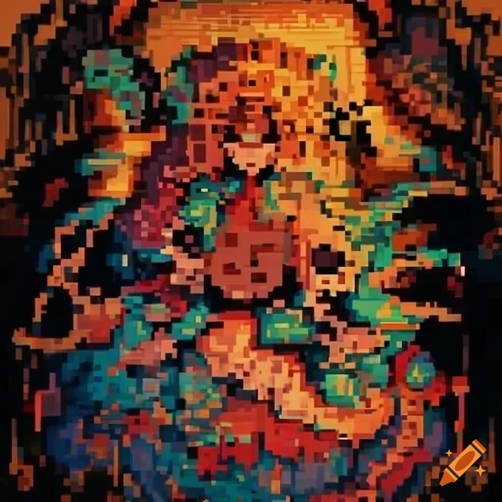 Pixel art with dithering in vintage fine colorful ink traditional style ...
