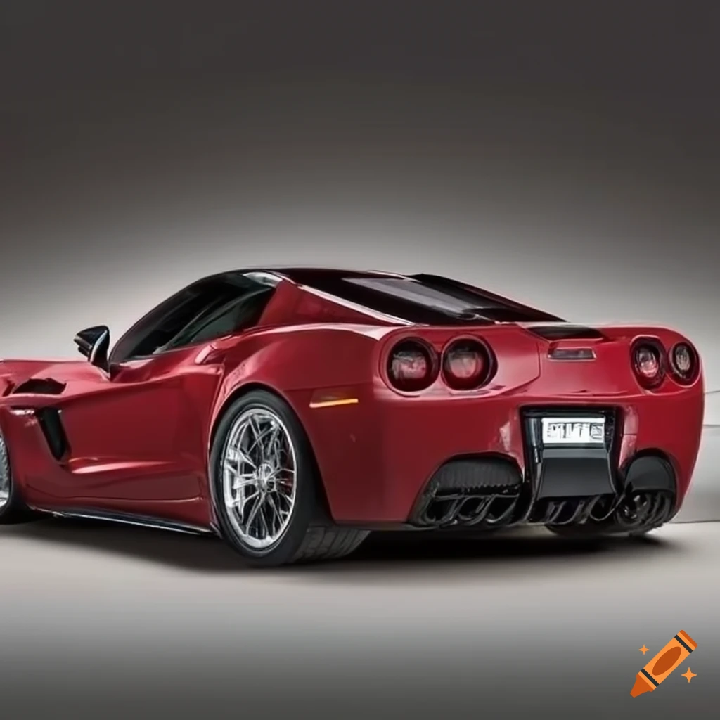 Dark red c6 corvette with rear wing and big tires on Craiyon