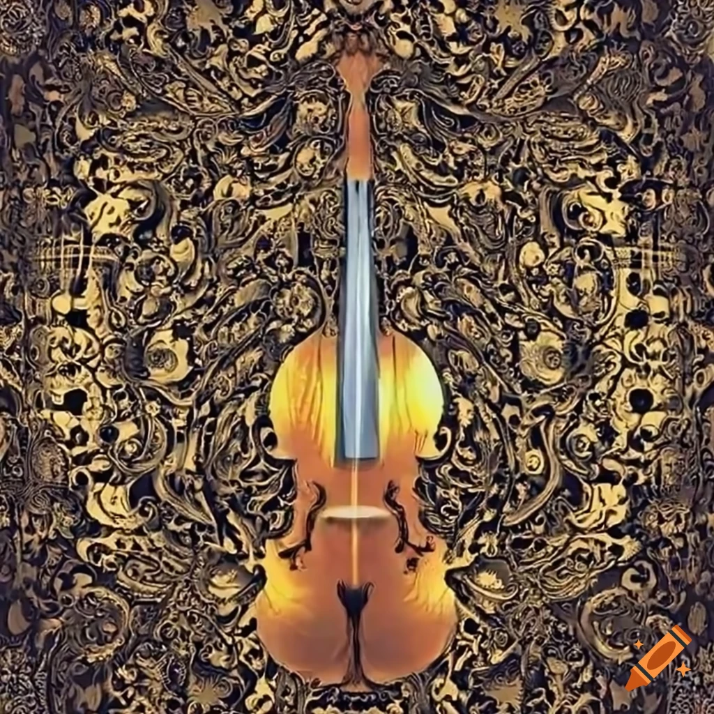Intricate golden patterns playing instrumental baroque music on Craiyon
