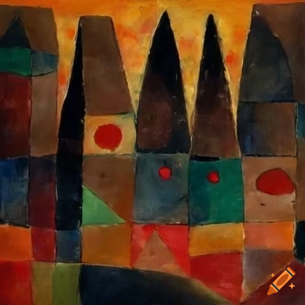 Surrealist oil painting by Paul Klee featuring landscape and structures ...