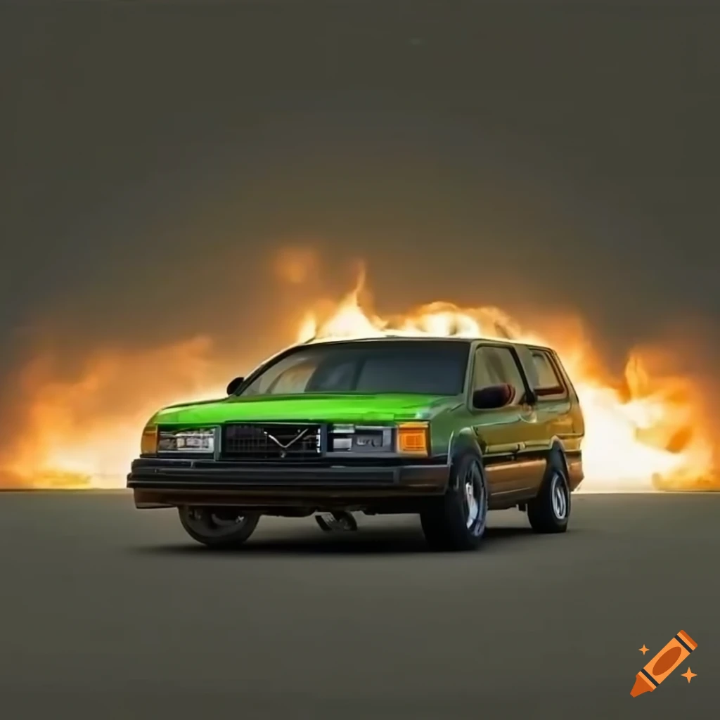 Dark green volvo 940 wagon burning tires with big turbo on Craiyon