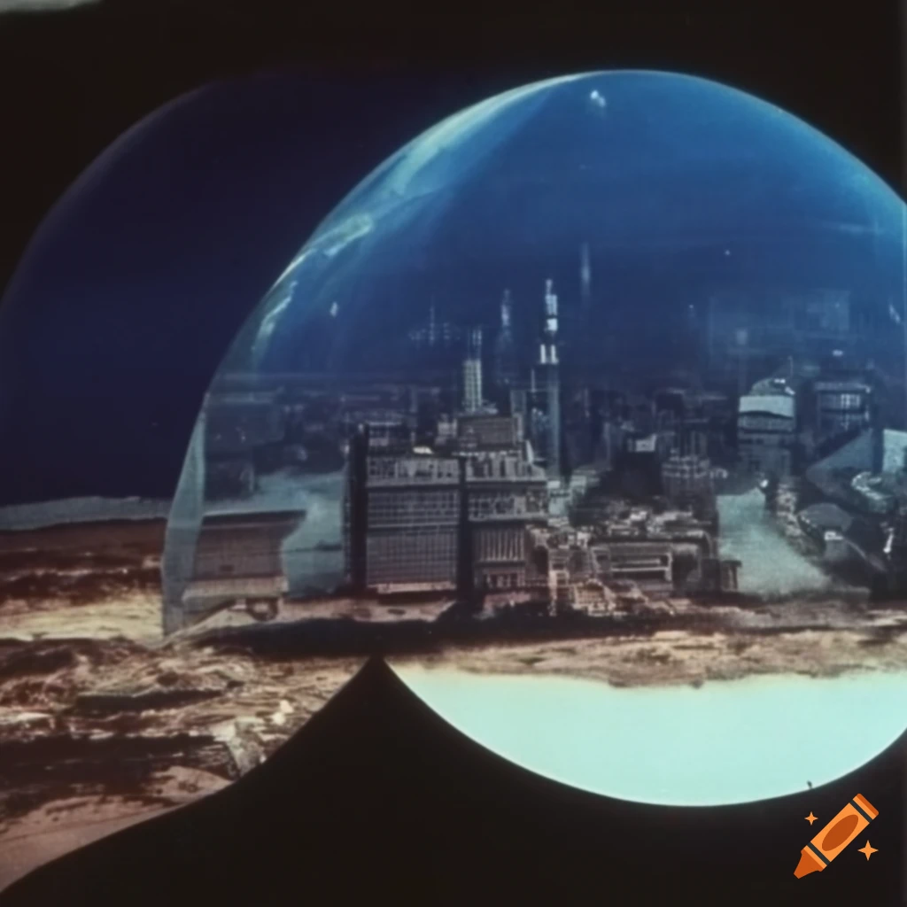 Vintage nasa slides of alien landscapes with industrial buildings and ...