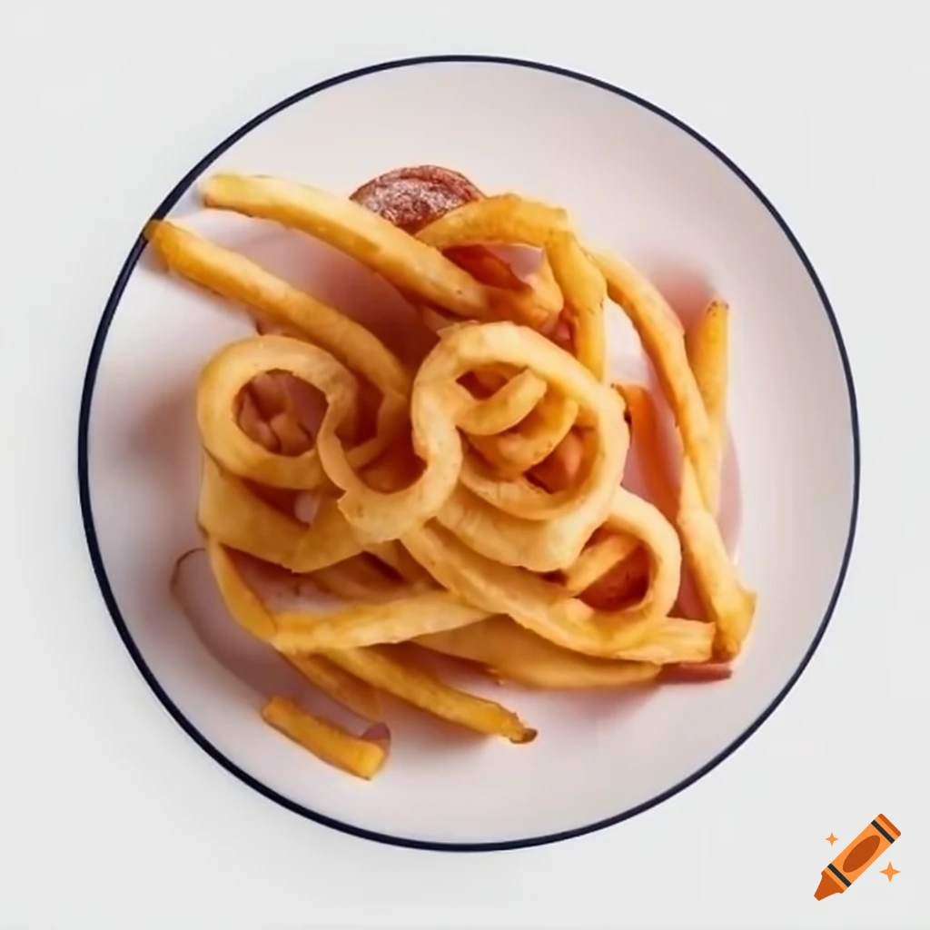 Twister fries on a plate against white background on Craiyon
