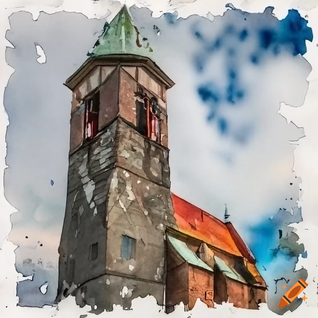 Norwegian Bell Tower Zatoichi in a beautiful shattered watercolor on ...