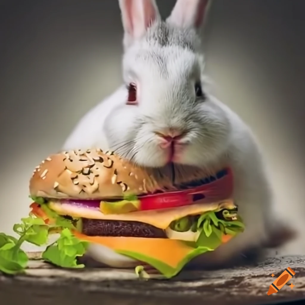 White rabbit enjoying a hamburger on Craiyon
